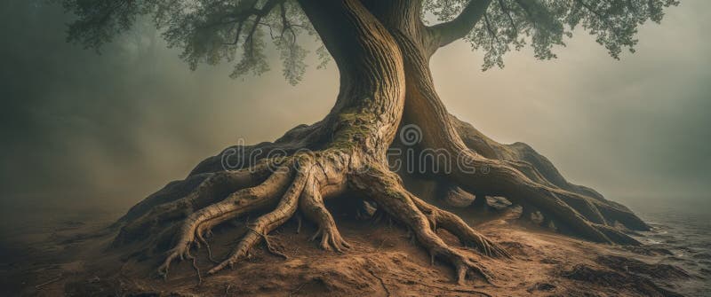 A Twisted Tree Root Upended from the Ground Forms a Pedestal in Stock ...