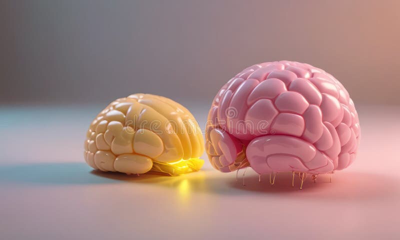 A Pink and Yellow Brain is Shown in a Close Up View. Stock Illustration ...