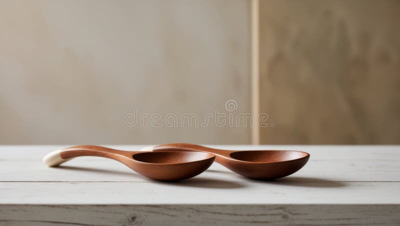 Two Identical Wooden Spoons Placed Side by Side on a Table. Stock Image ...