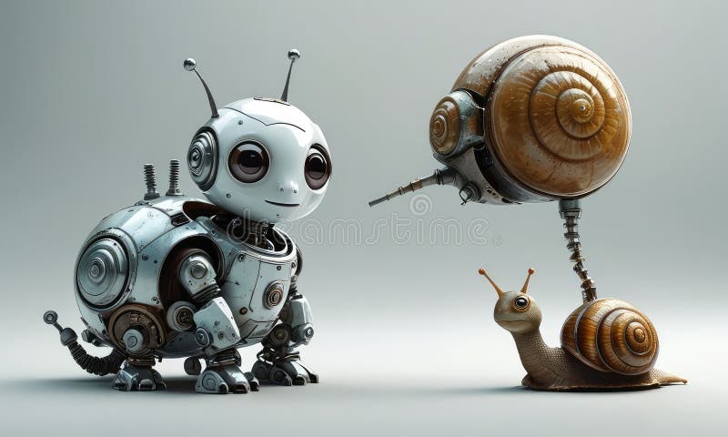 A Robot and a Slug are Standing Next To Each Other. Stock Illustration ...
