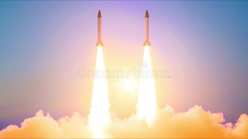 AI Generated Two Rockets Launch with Backfire and Smoke, Against Light ...