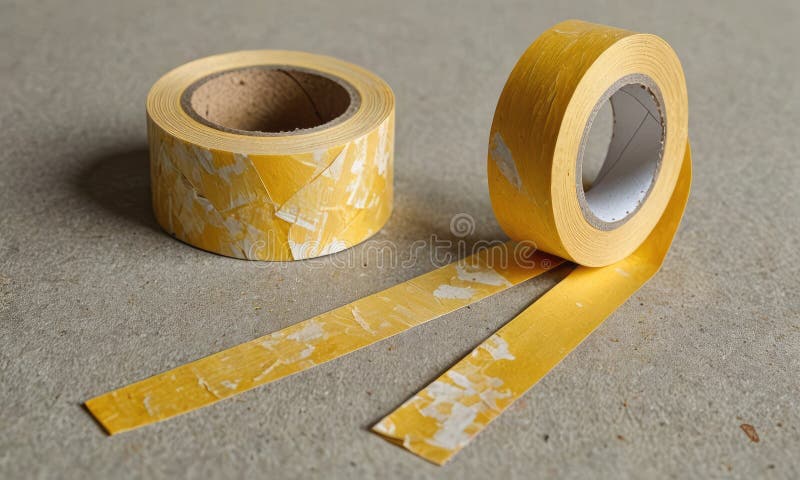 Two Rolls of Yellow Tape are Laying on a Table. Stock Illustration ...