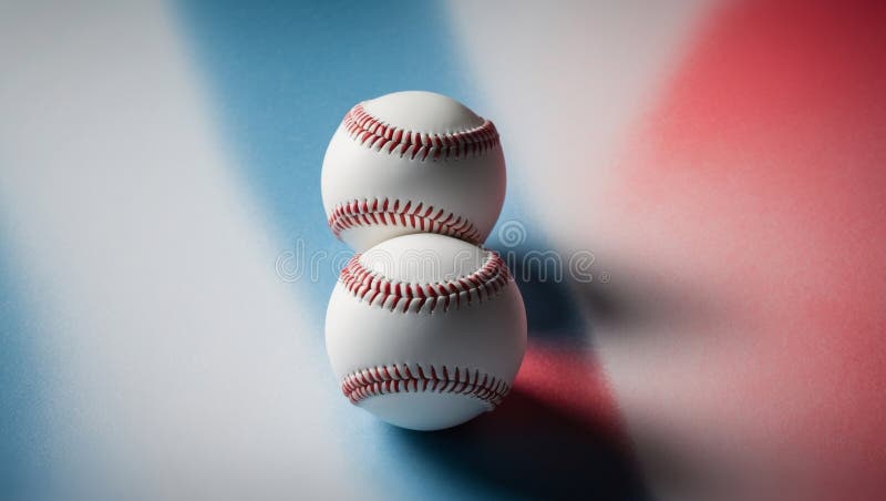 Two White Baseballs on a Blue and Red Background. Stock Image - Image ...