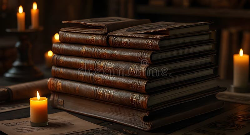 Mysterious Stack of Old Books with Glowing Symbols AI-Generated Ultra ...