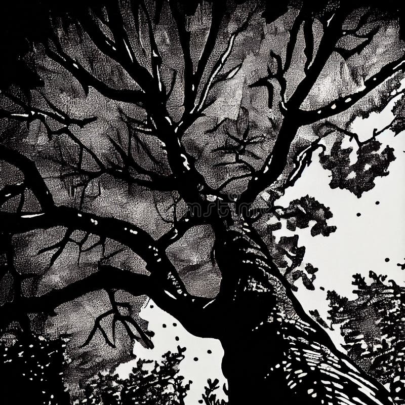 Looking Up from Under a Tree, First Person, Black Ink, Made with ...