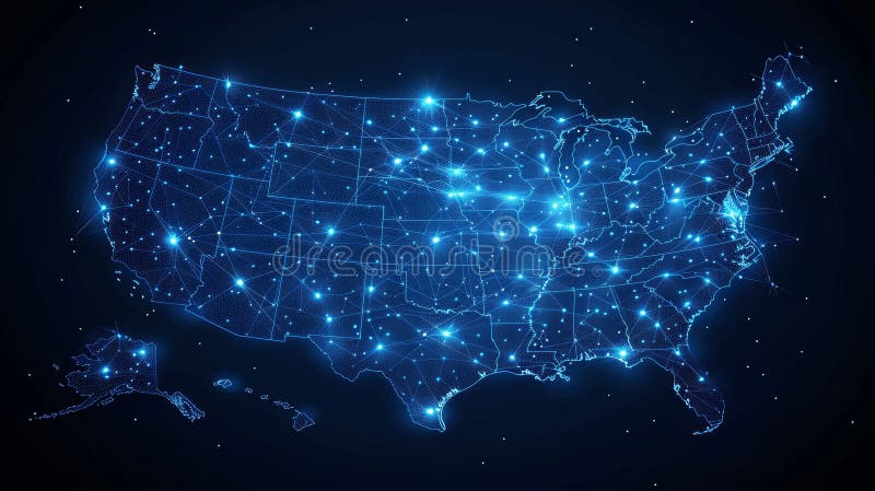 AI-Generated US Digital Connectivity Map with Data Points and Networks ...