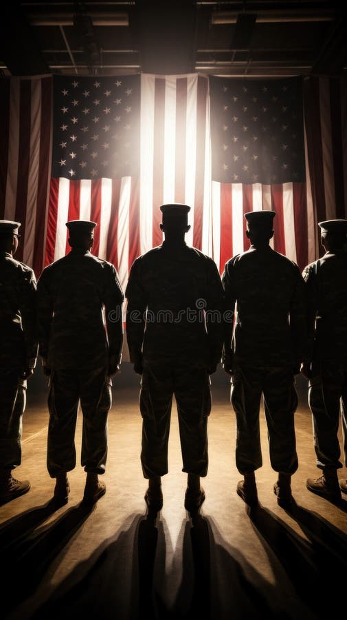 AI Generated USA Soldiers in Silhouette Standing Side by Side Stock ...