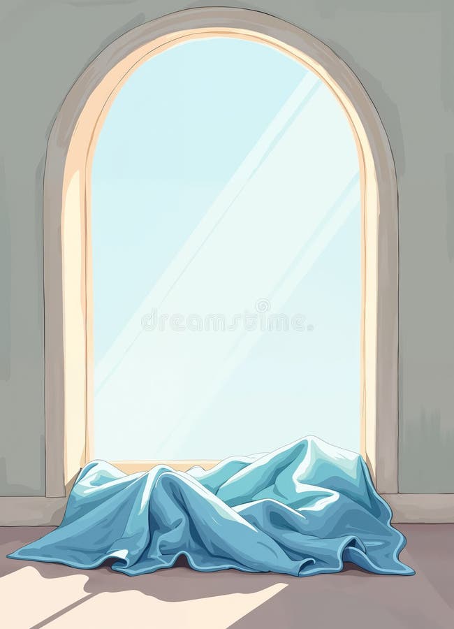 A Vector of an Arch Window with Glass and a Blue Sheet on it Stock ...