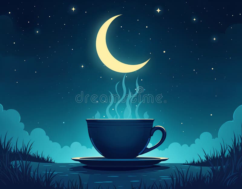Vector of a Blue Cup of Coffee with the Crescent Moon and Stars in the ...