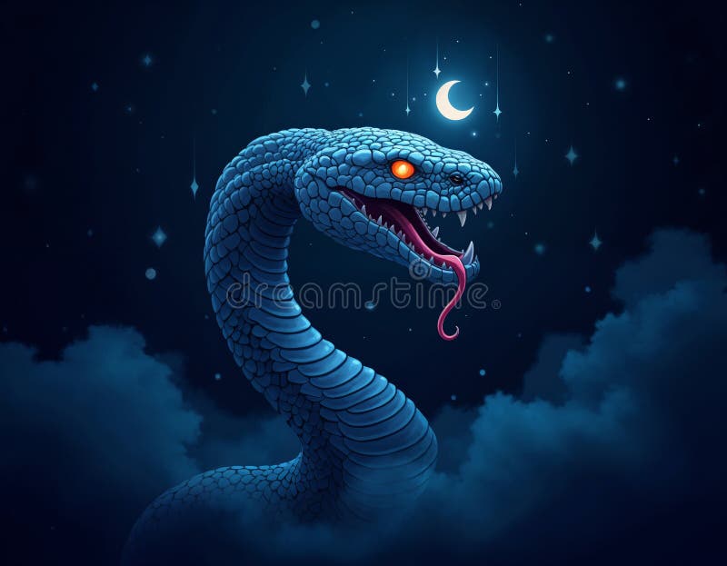 Vector of a Blue Snake with a Glowing Red Eyes is Looking at the ...