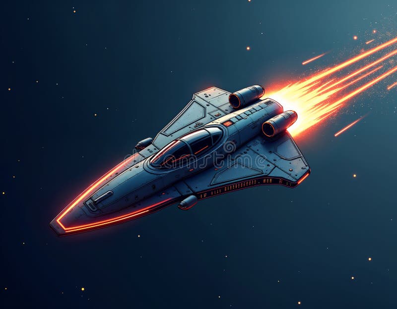 Vector of a Blue Spaceship with a Glowing Red Light Trails on the ...