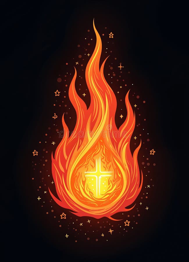 Vector of Burning Flame with a Glowing Cross and Swirling Lines Inside ...