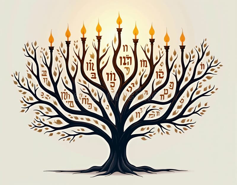 A Vector Drawing of Hanukkah Menorah Wind Candles Forming a Tree with ...