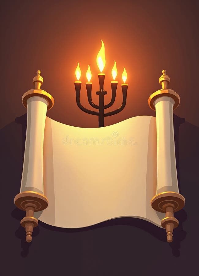 A Vector Drawing of a Menorah with the Candles Lighted Up and an Empty ...