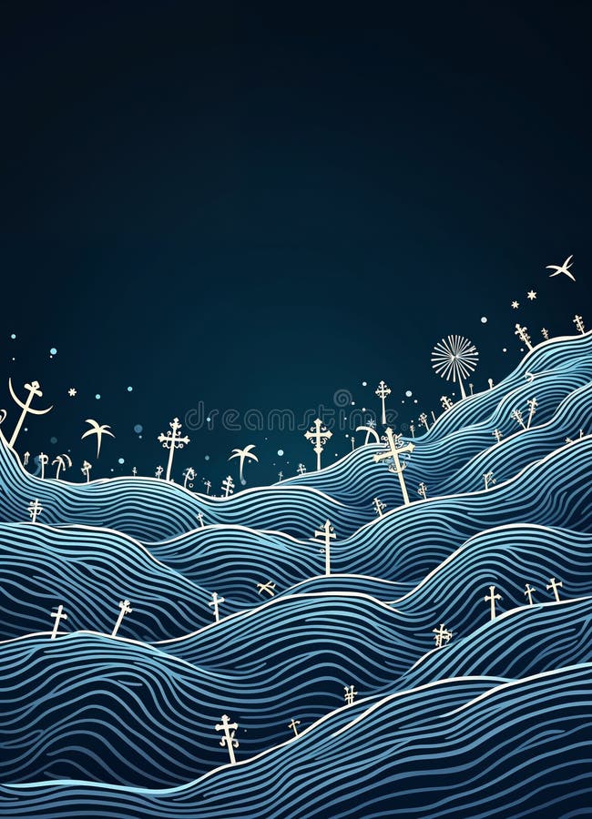 Vector of a Drawing of Wave Flowing Lines with Crosses and Various ...