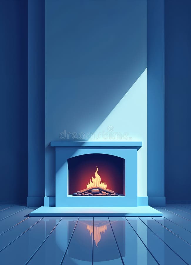 Vector of a Fireplace with a Blue Screen and a Fire Place in the Corner ...