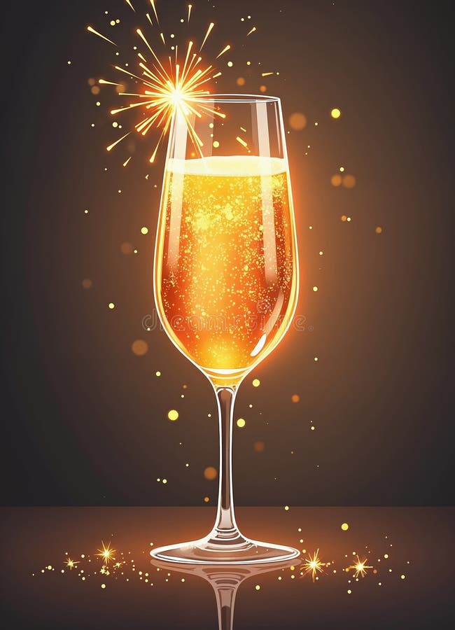 Vector of a Glass of Champagne with Fireworks Sparklers on a Background ...