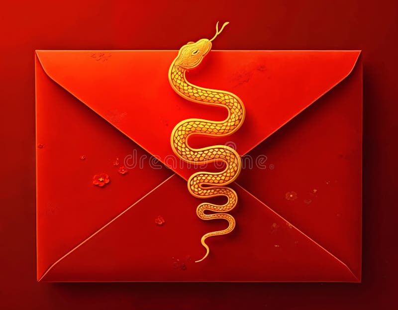 Vector of a Gold Snake that is on a Red Envelope with Floral ...