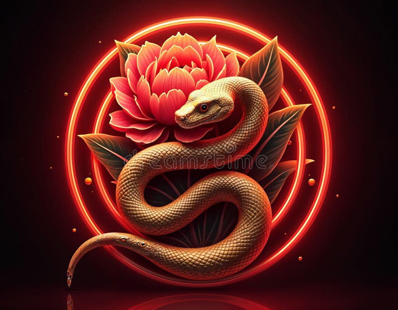 Vector of a Golden Snake with Glowing Red Circular Light Trails and Red ...