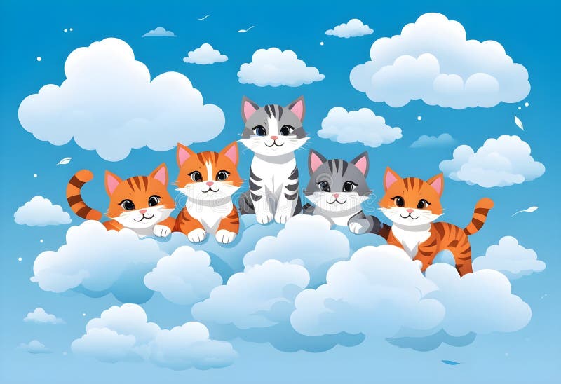 A Vector Illustration of Cats in the Clouds on the Blue Sky Stock Vector - Illustration of cute ...