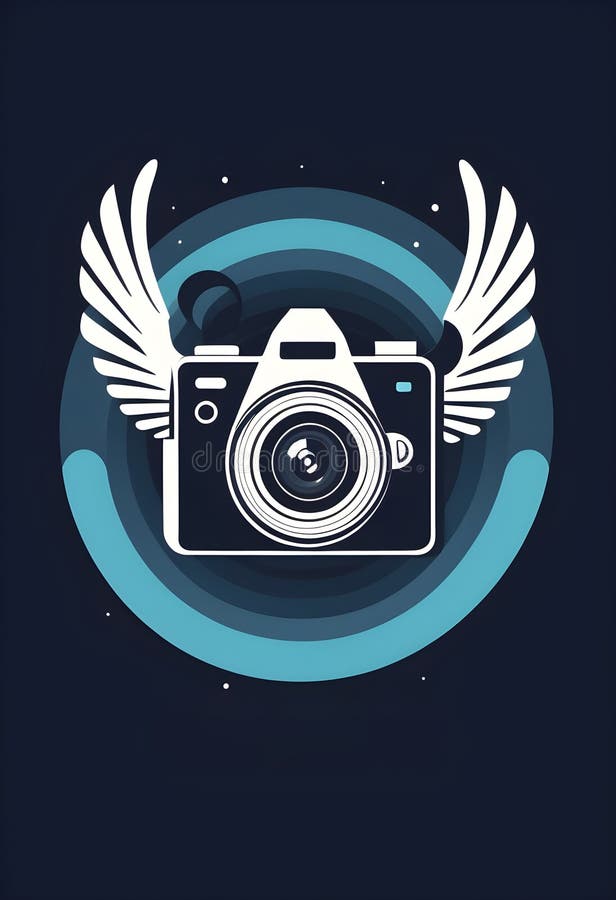 A Vector Illustration of a Digital Camera with Wings and Blue Circular ...
