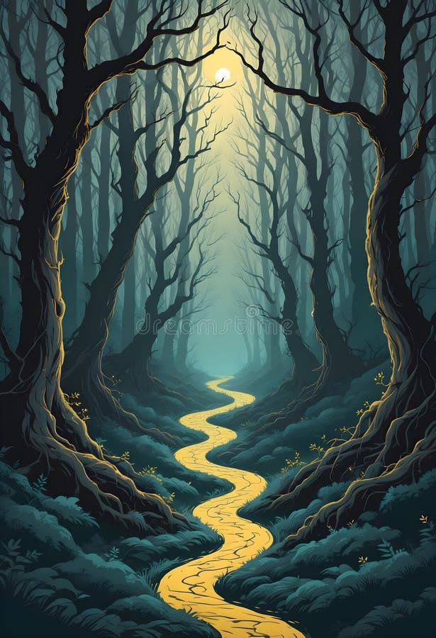A Vector Illustration of a Spooky Forest with a Path Way Stock Vector ...