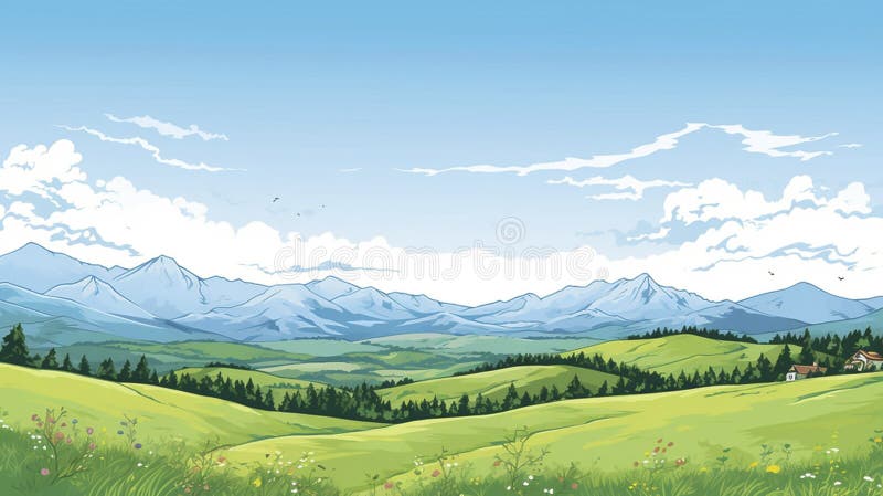 Vector Illustration. View of an Alpine Landscape Stock Illustration ...