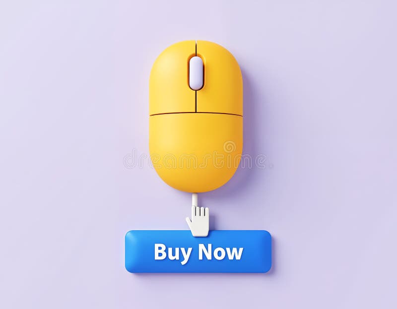 Vector Illustration of a Yellow Mouse is on Top of a Blue Button that ...