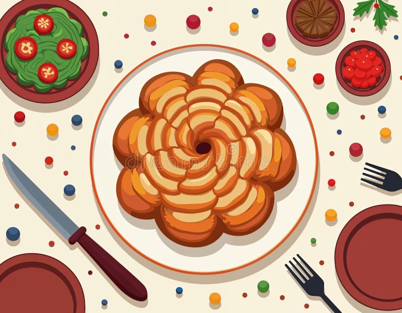 Vector Plate of Rosca De Reyes Epiphany Bread with a Knife and Fork ...