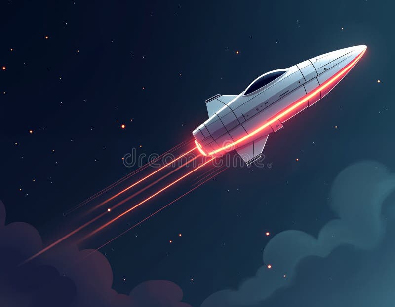 Vector of a Spaceship with a Glowing Red Light Trails on Its Body ...