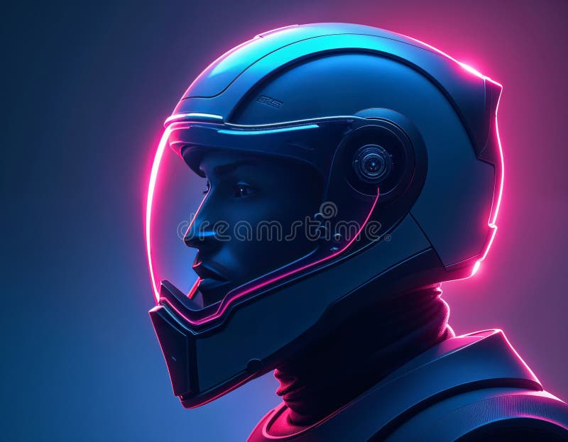 Vector of a Streamlined Helmet in with a Glowing Neon Light on it on a ...