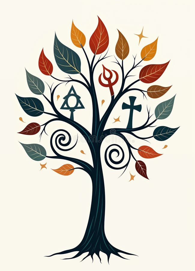 Vector of a Tree with Swirling Branches and Colorful Leaves with ...