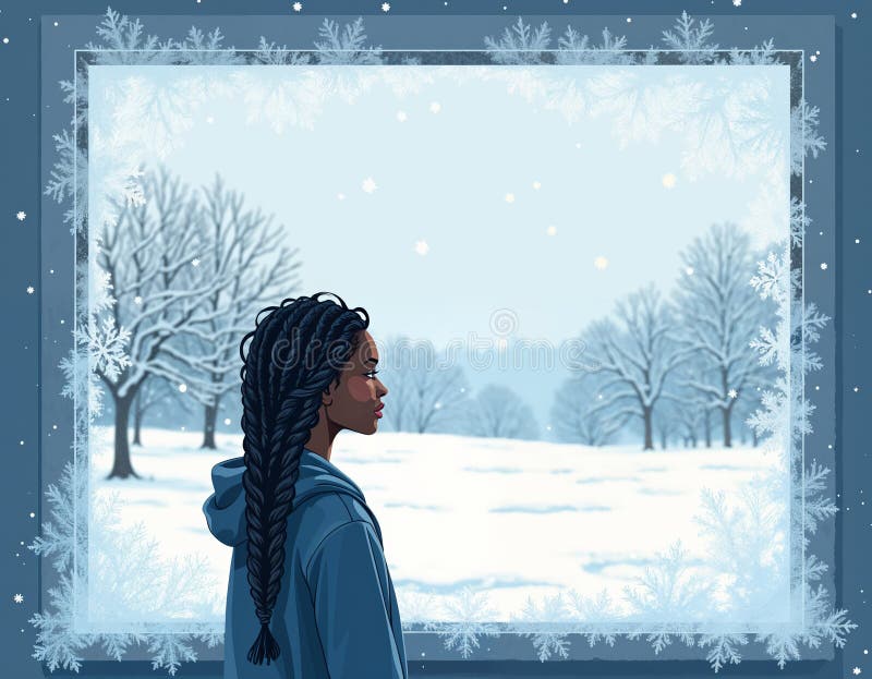 Vector of a Woman Looking Out a Window with Snow on the Ground and ...