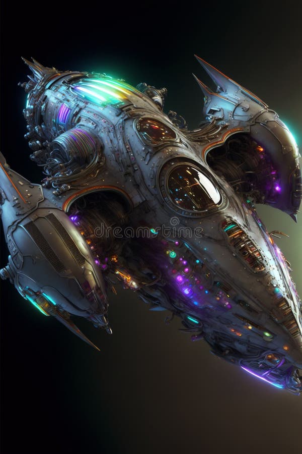 AI Generated Vertical Illustration of a Fantasy Spaceship in the Space ...