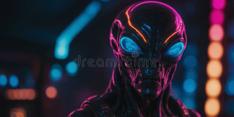 A Vertical Shot of a Alien with Neon Lights. Stock Illustration ...