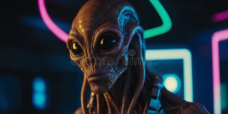A Vertical Shot of a Alien with Neon Lights. Stock Photo - Image of ...