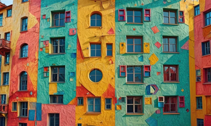 A Colorful Building with a Lot of Windows. Stock Illustration ...