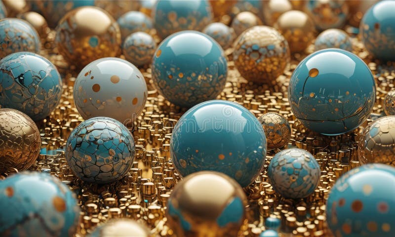 A Collection of Gold and Blue Balls are Scattered on a Surface. Stock ...