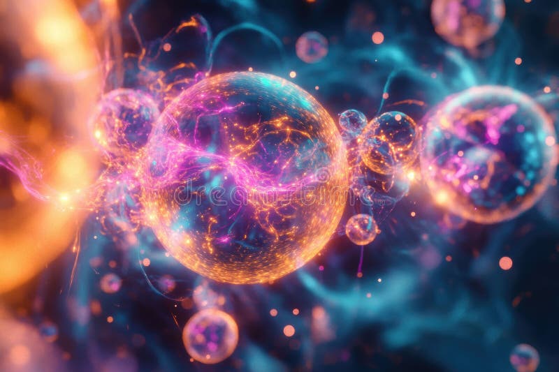 Abstract Quantum Particles and Energy Fields in Vibrant Colors. Stock ...