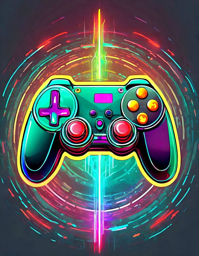 AI Generated Illustration of a Neon Gaming Remote Stock Illustration ...