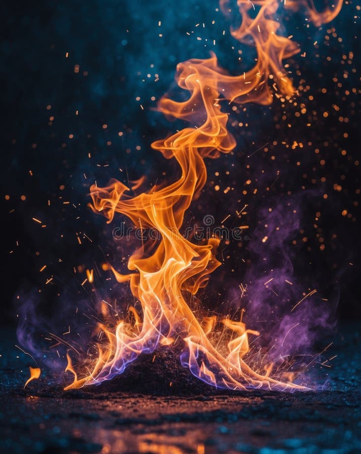 Vibrant Flames and Sparks Create a Dynamic Atmosphere in Dark ...