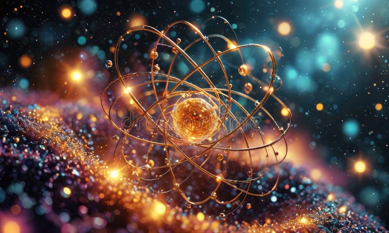 A Colorful Abstract Image of a Gold Atom with a Black Center. Stock ...