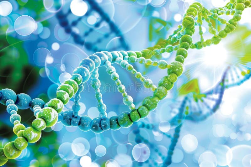 Vibrant Green and Blue DNA Strand in a Natural Setting, Highlighting ...