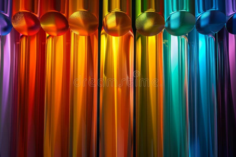 Vibrant Metallic Rainbow Tubes Set Against a Reflective Surface ...