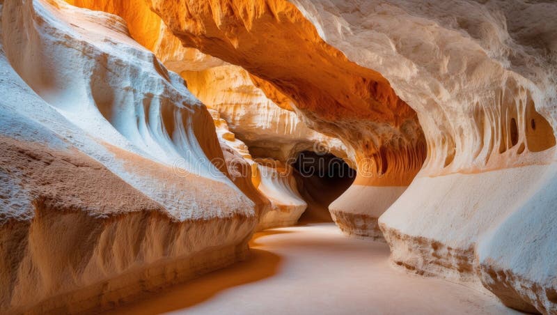 Vibrant Orange and White Rock Formations in a Cave. Stock Image - Image ...