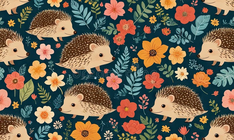 A Pattern of Hedgehogs with Flowers on it. Stock Illustration ...