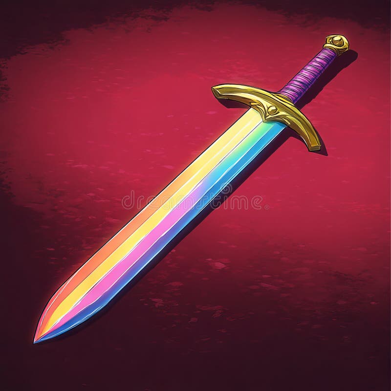 A Rainbow-hued Sword Against a Crimson Backdrop. Stock Illustration ...
