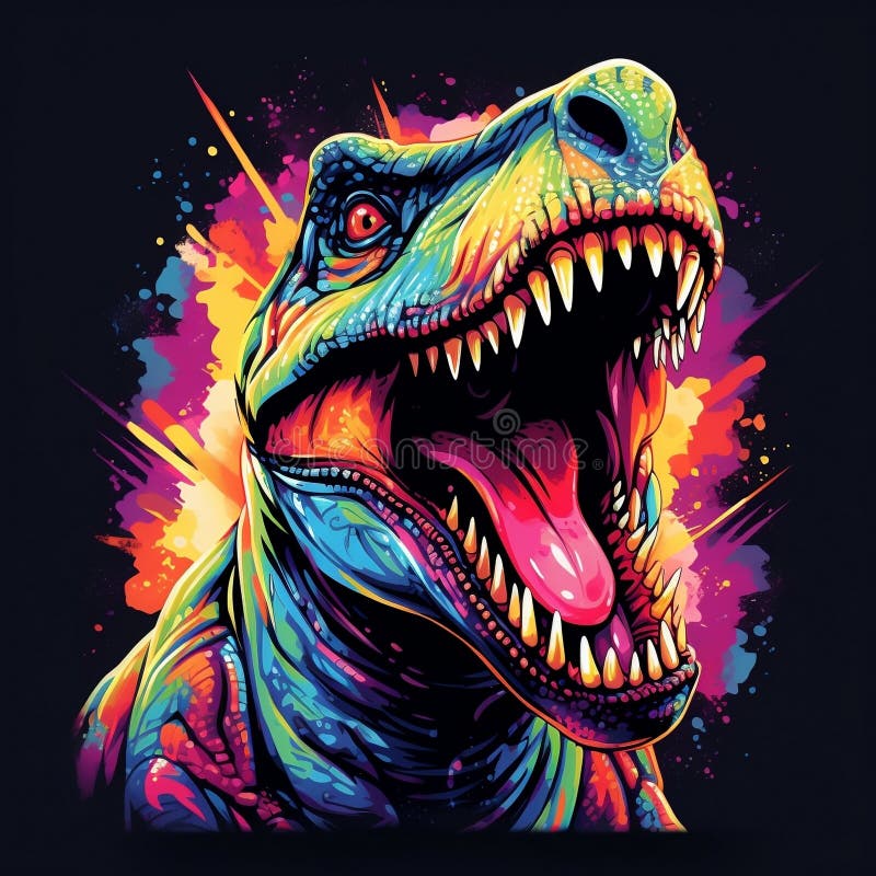 Vibrant T-Rex in Neon Colors Featuring Geometric Patterns and ...