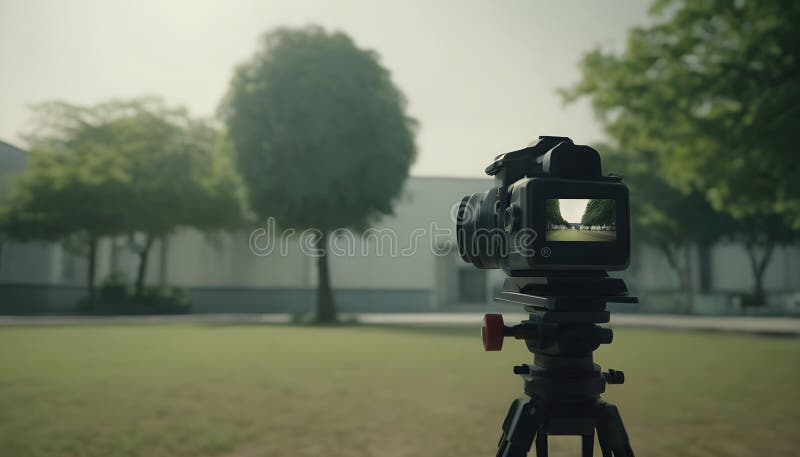 A Video Camera is Set Up in Front of a Building Stock Photo - Image of ...