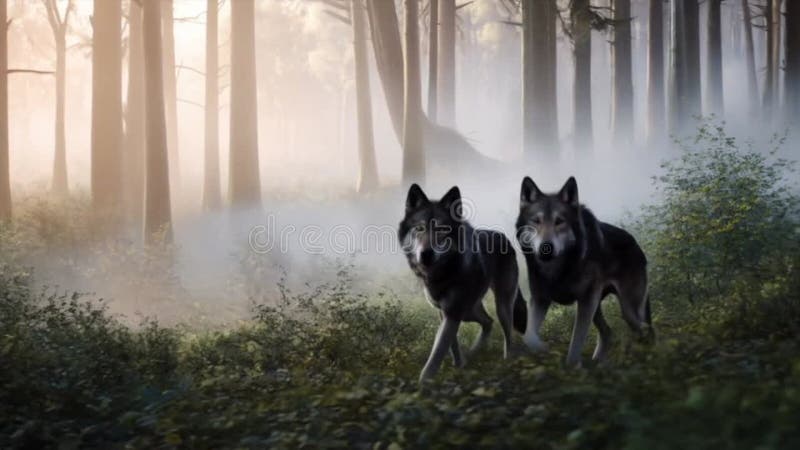 AI Generated Video of Two Wolves Roaming in the Woods Stock Video ...